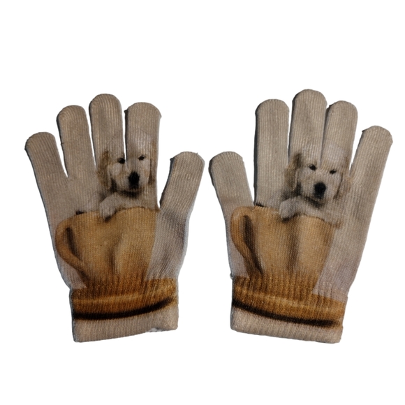 Accessories | Golden Retriever Puppy In Tea Cup Stretch Gloves | Poshmark